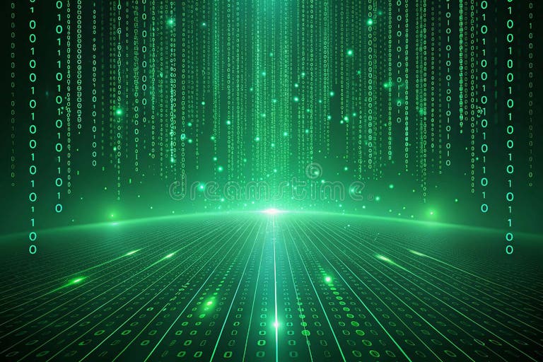 Futuristic Green Matrix with Cyber Particles and Binary Code Stock ...