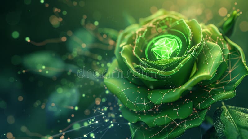 Futuristic Green Rose with Digital Geometric Core Stock Photo - Image ...