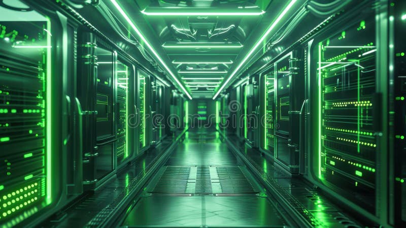The Futuristic Green Server Aisle.AI Generated Image Stock Image ...