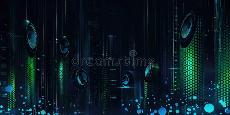 Futuristic Green Sound System Design with Digital Elements. Technology ...