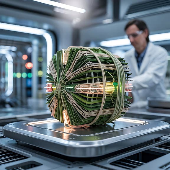 Futuristic Green Tech Sphere in Lab Setting Stock Illustration - Illustration of futuristic ...