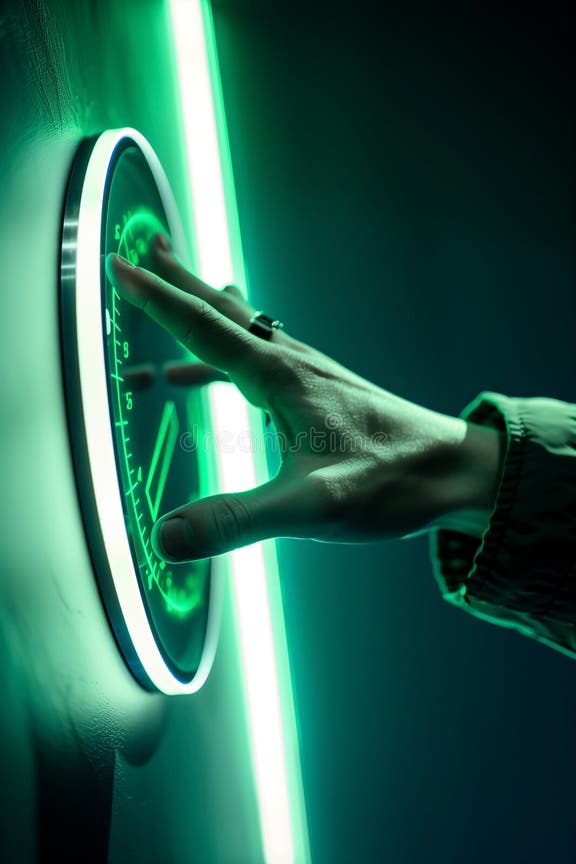 Futuristic Green Technology Interface with Hand Interacting with a ...