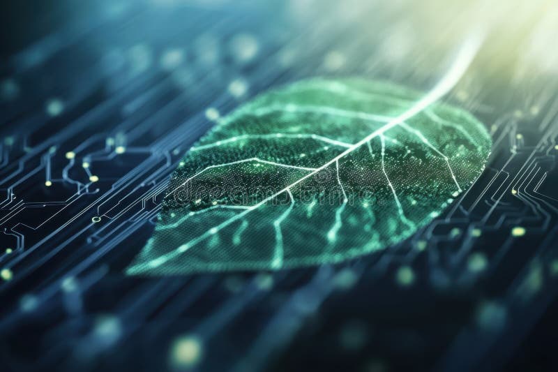 Futuristic Green Technology: Digital Interface with Lush Leaves in a ...