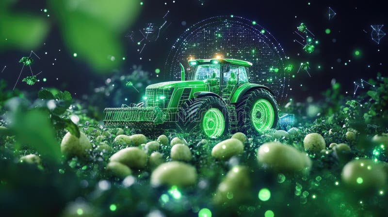 Futuristic Green Tractor in Digital Farming Environment with ...