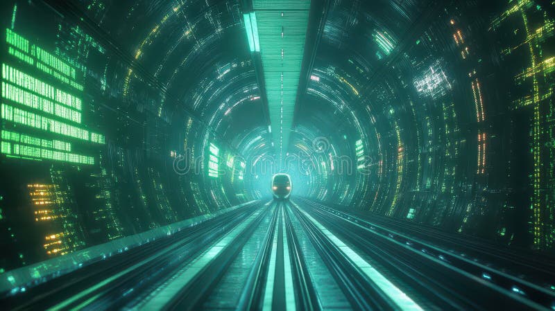 Futuristic Green Tunnel with High-Speed Train Stock Photo - Image of ...