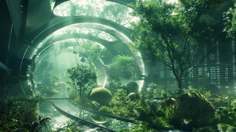 Futuristic Greenhouse with Lush Greenery and Advanced Circular ...