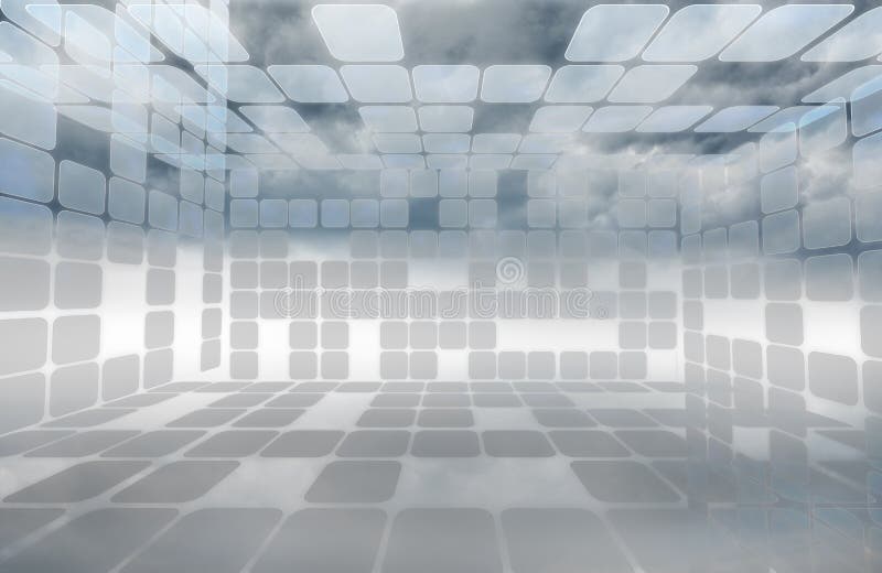 Futuristic Grey Room of Squares Stock Illustration - Illustration of ...