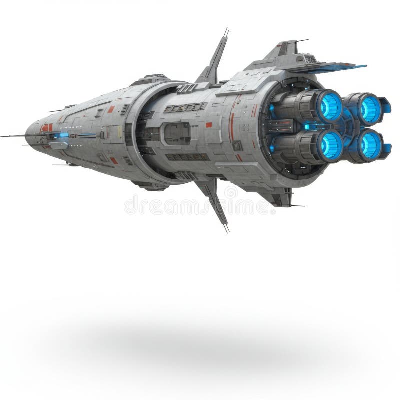 Futuristic Grey and White Spaceship with Blue Engines Stock ...