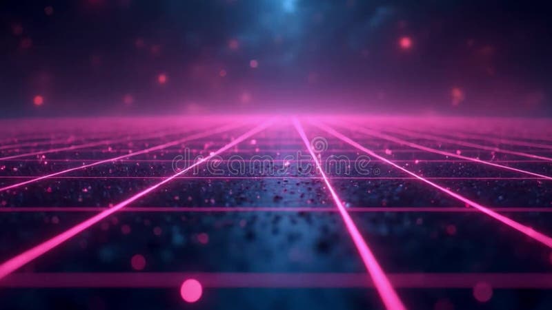 Futuristic Grid Background with Glowing Pink Laser Lines and Particles ...