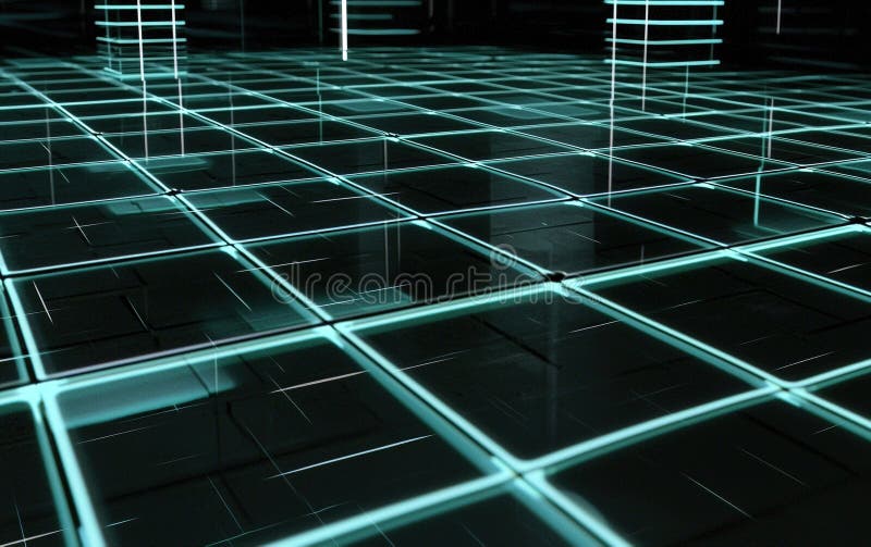 A Futuristic Grid Floor with Glowing Neon Lines Creating an Abstract ...