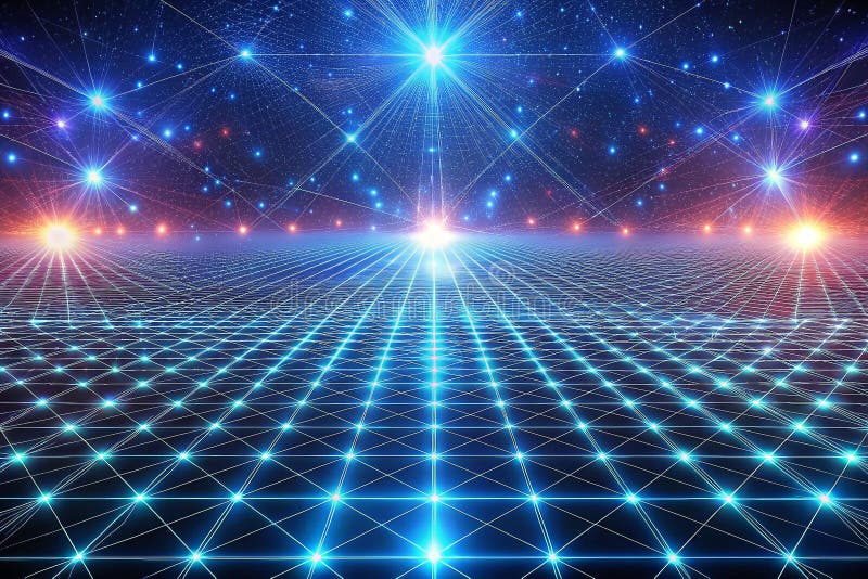 Futuristic Grid Pathway, Lights, Cosmic Background, Space Scene Stock ...