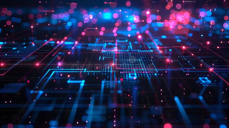 Futuristic Grid Pattern Background With Interconnected Ai Nodes And Data Streams Stock
