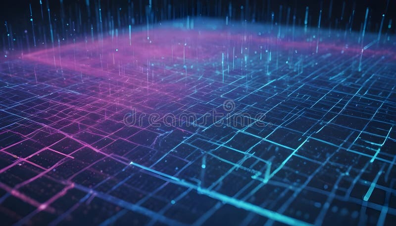 Futuristic Grid Pattern with Glowing Blue and Pink Lines, Creating a ...