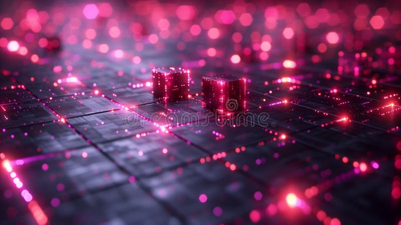Futuristic Grid Pattern with Glowing Lines and Cubes Stock Photo ...