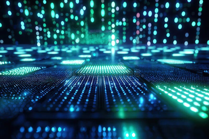 Futuristic Grid Pattern with Neon Lights Stock Illustration ...