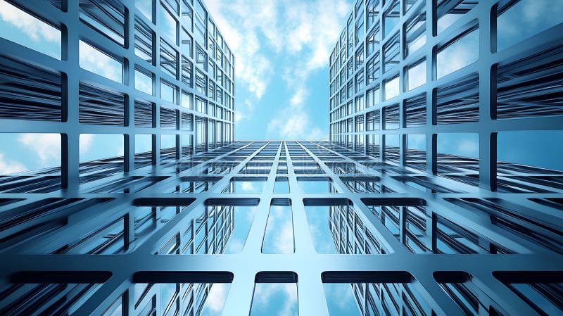 Futuristic Grid Structure Against a Bright Blue Sky Stock Illustration ...