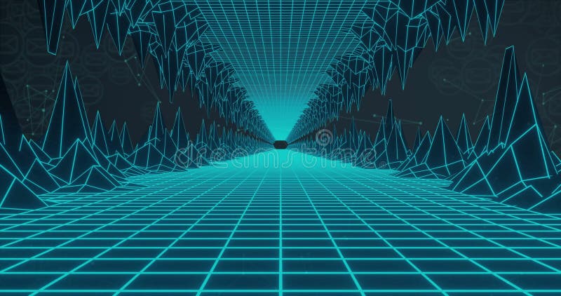 Futuristic Grid Tunnel with Geometric Shapes, Digital Landscape Image ...