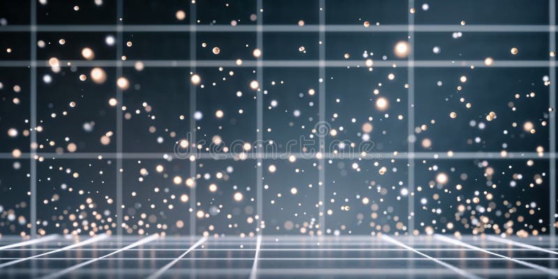 Futuristic Grid Wall with Floating Light Particles. Stock Image - Image ...