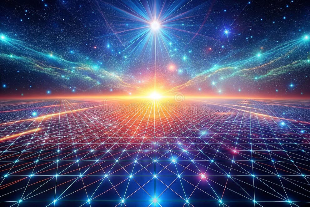 Futuristic Gridded Space Sunrise Stock Illustration - Illustration of ...