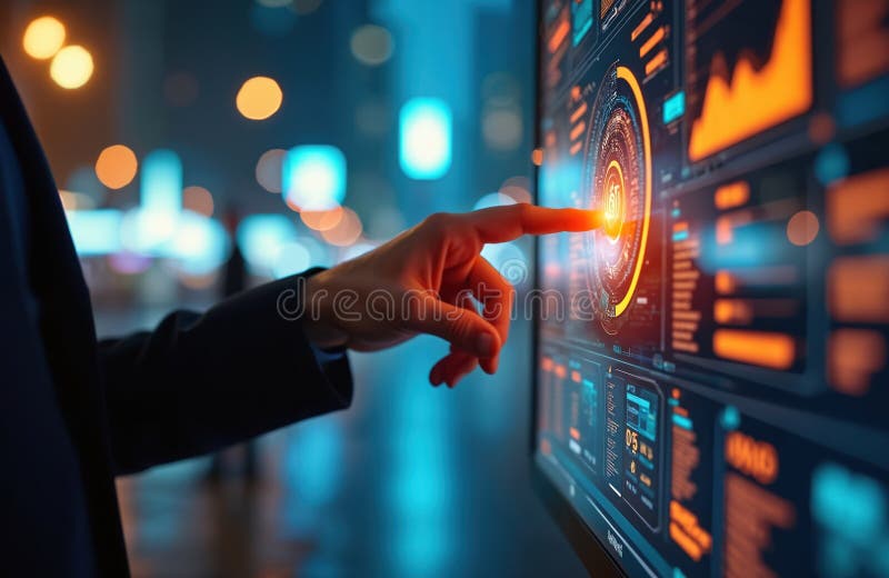 Futuristic GUI Interface with Touch Gesture. Data Management Concept, Innovative Digital Tech ...