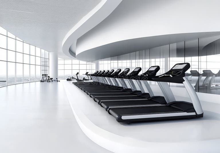 Futuristic Gym Design with Treadmill and Elliptical Trainer Stock Image ...
