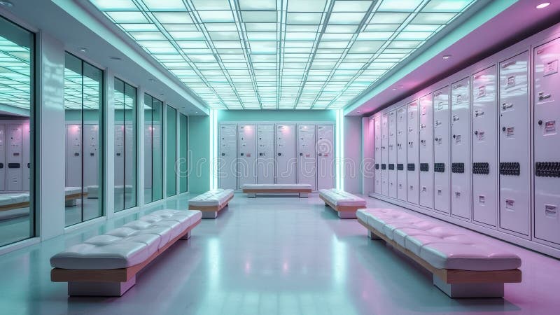 Futuristic Gym Locker Room Neon Lighting Benches Stock Photos - Free ...