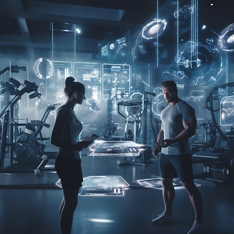 Futuristic Gym Training Session with Technology Stock Illustration ...