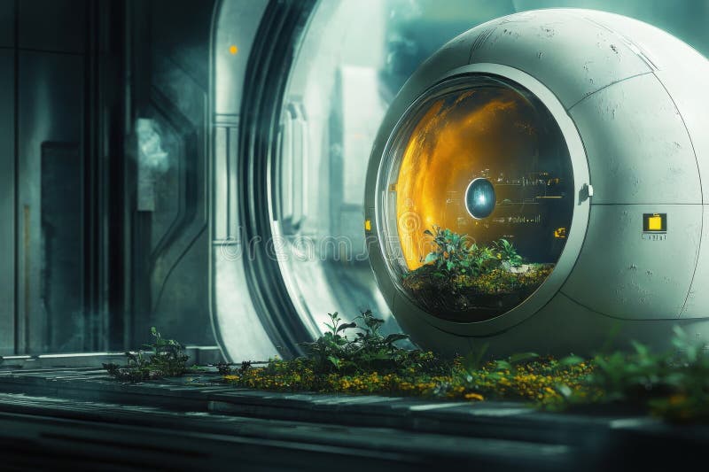 Futuristic Habitat Pod Surrounded by Greenery in a Sci-fi Setting Stock ...