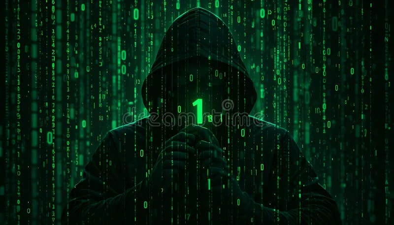Futuristic Hacker Background With Binary Code 0 And 1 Streaming In Digital Matrix Style Stock