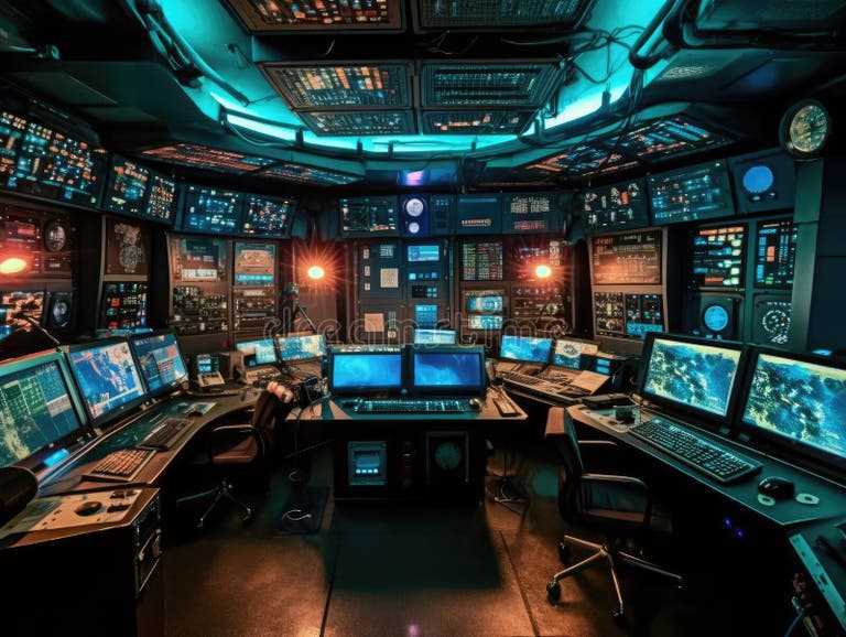 Futuristic Hacker Den with Multiple Screens and Tools Stock ...