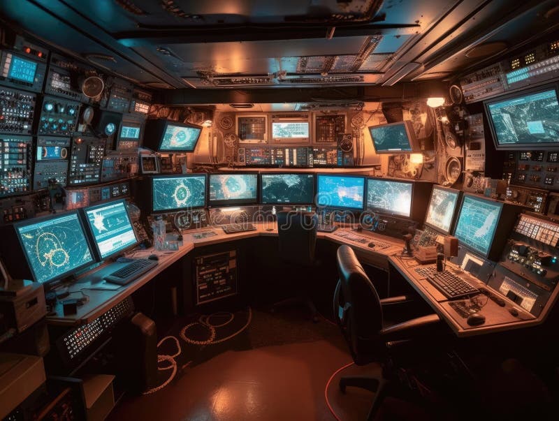 Futuristic Hacker Den with Multiple Screens and Tools Stock ...