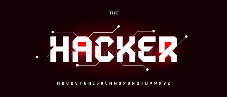 Futuristic Hacker Font Design with Glowing Red Cyber Elements, Digital ...
