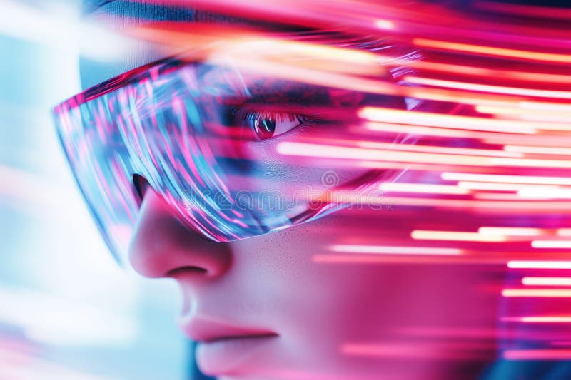 Futuristic Hacker Immersed in Glowing Holographic Interface with Neon ...