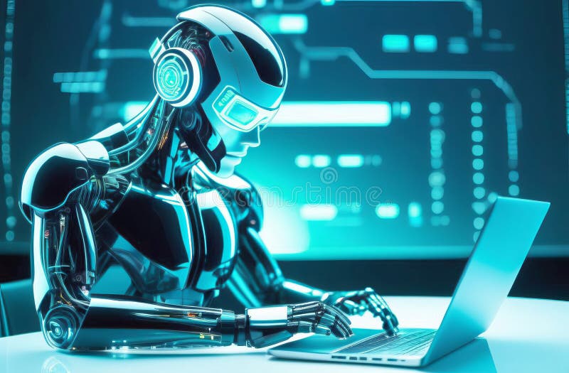 Futuristic Hacker Robot, Cybersecurity Concept and Data Protection Technology. Security Using ...