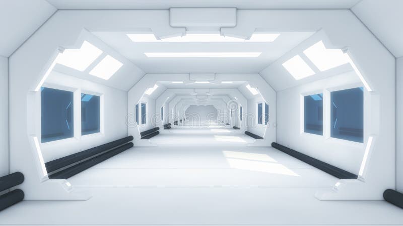 Futuristic Hall Alien Spaceship Stock Illustration - Illustration of ...