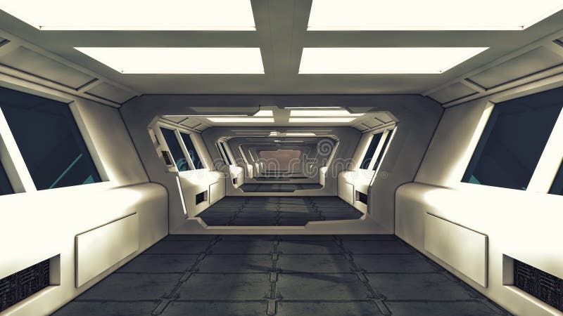 Futuristic Hall Alien Spaceship Stock Illustration - Illustration of ...