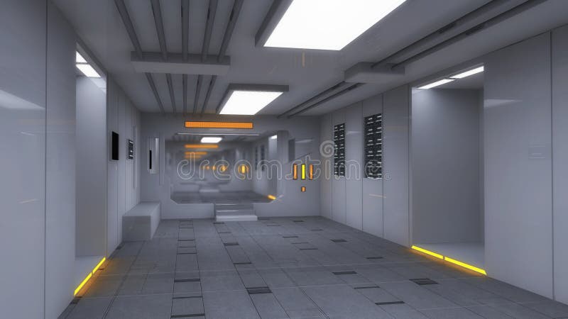 Futuristic Hall Architecture Stock Illustration - Illustration of ...