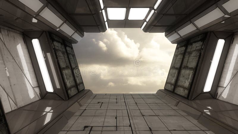 Futuristic Hall Architecture Stock Illustration - Illustration of ...