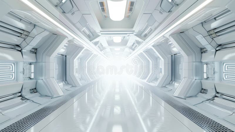 Futuristic Hall Corridor on Spaceship. Light Interior of Intergalactic ...