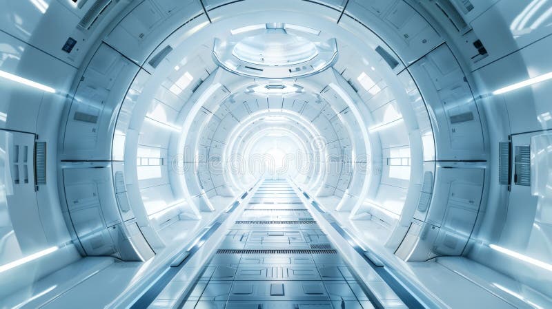Futuristic Hall Corridor on Spaceship. Light Interior of Intergalactic ...