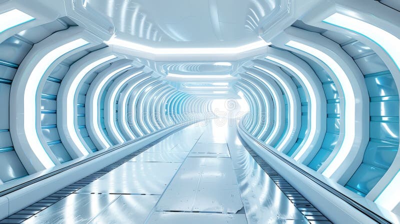 Futuristic Hall Corridor on Spaceship. Light Interior of Intergalactic ...