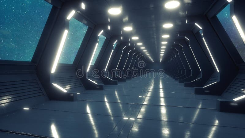 Futuristic Hall Inre Begreppsdesign Stock Illustrationer - Illustration ...