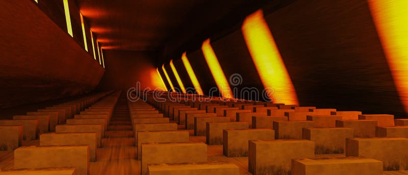 A Futuristic Hall with Orange Glowing Light 3d Rendering Stock ...