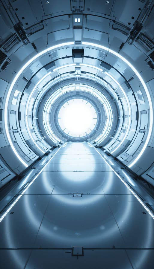 Futuristic Hallway with Bright Neon Lights Stock Illustration ...