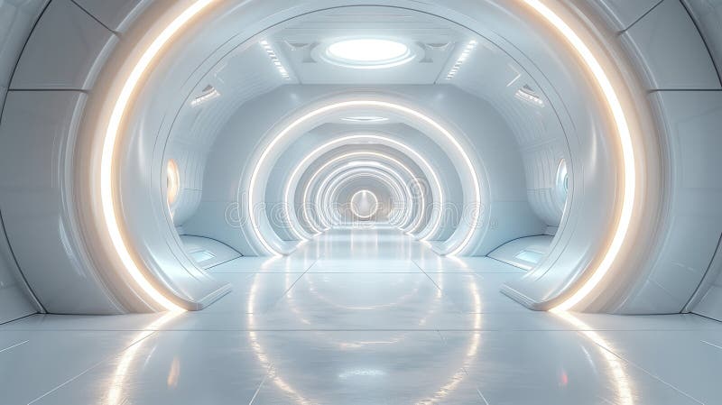 Futuristic Hallway with Circular Lighting in a Sci-Fi Setting at Night ...