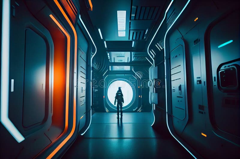 Futuristic Hallway Corridor Inside Spaceship in Sci-fi Movie.generative ...