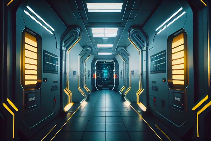 Futuristic Hallway Corridor Inside Spaceship in Sci-fi Movie.generative ...
