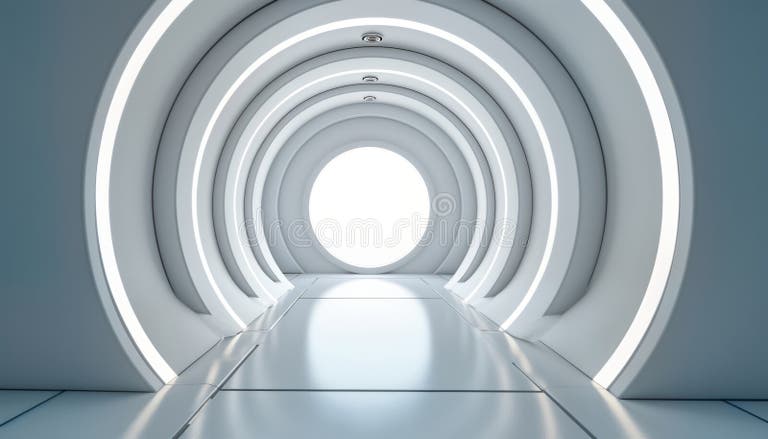 Futuristic Hallway Features Round Arched Structure. White, Light Tech ...