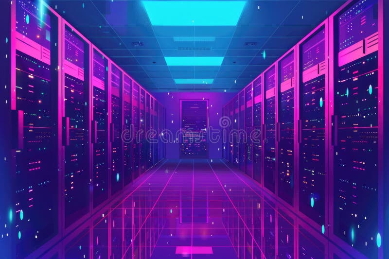 A Futuristic Hallway Filled with Rows of Colorful Servers. Perfect for ...