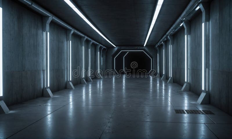 A Futuristic Hallway with Glowing Lights Illuminates the Sleek ...
